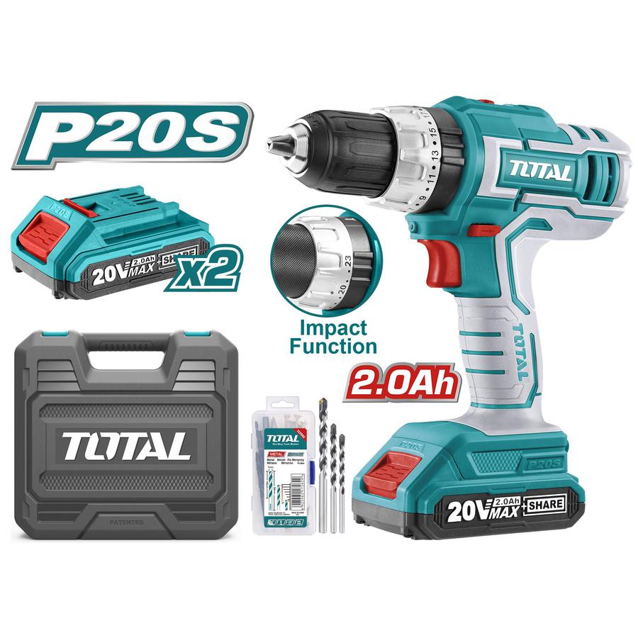 CORDLESS DRILLS TOTAL LI ION CORDLESS IMPACT DRILL 20V WITH 2 BATTERIES 2Ah AND 1 CHARGER TIDLI20031